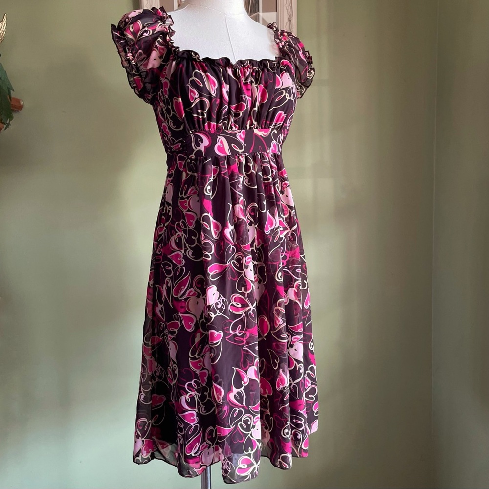 Y2k B Darlin Ruched Milkmaid Heart Pattern Dress - Gem